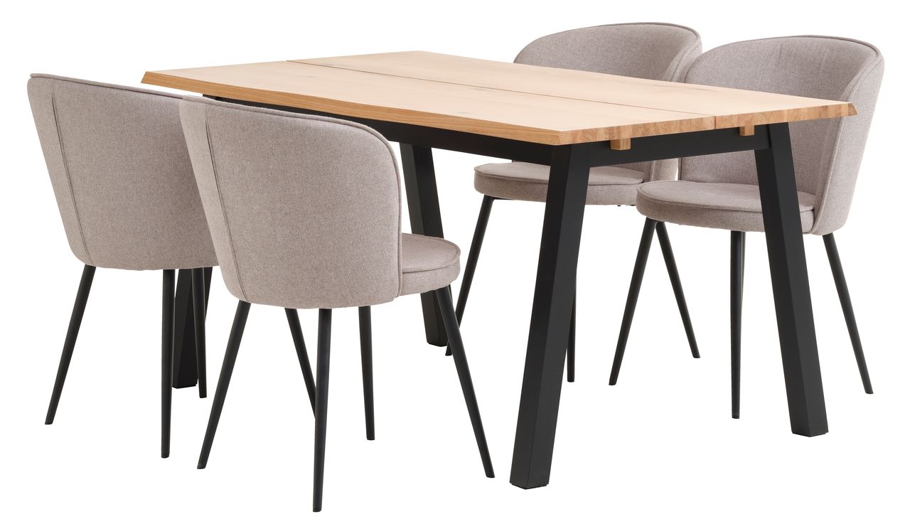 SKOVLUNDE L160 bord natur ek + 4 RISSKOV stol ljusgrå | JYSK