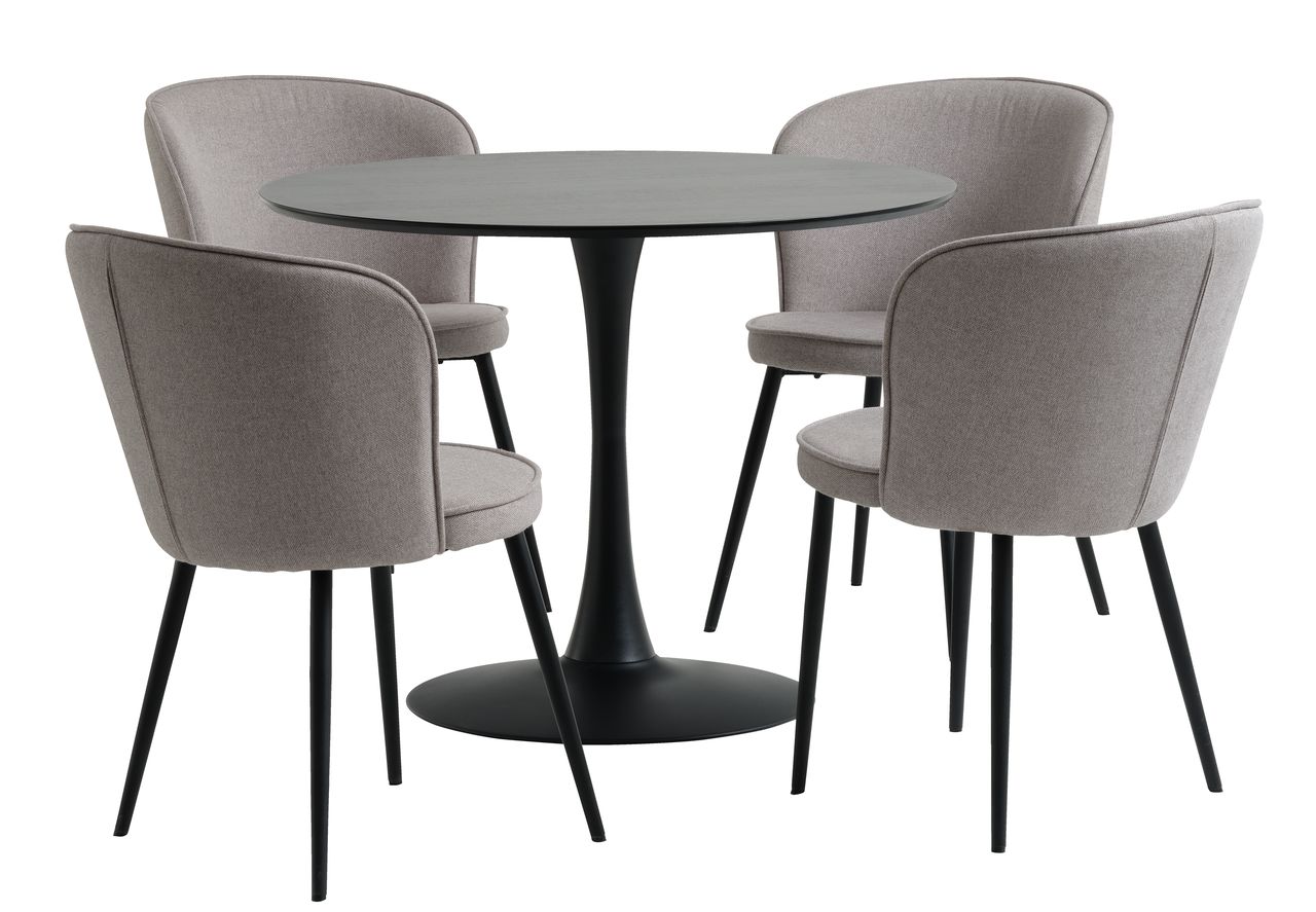 RINGSTED D100 table black + 4 RISSKOV light grey | JYSK