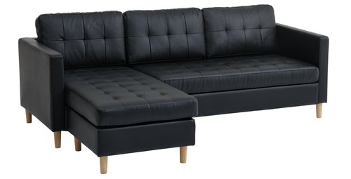 Sofá FALSLEV chaise longue polipiel negro | JYSK