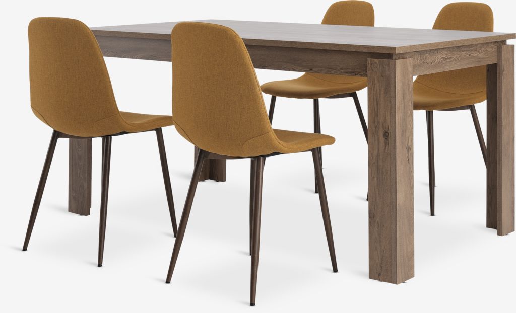 VEDDE L160 table coloris chêne f. + 4 JONSTRUP chaises curry | JYSK